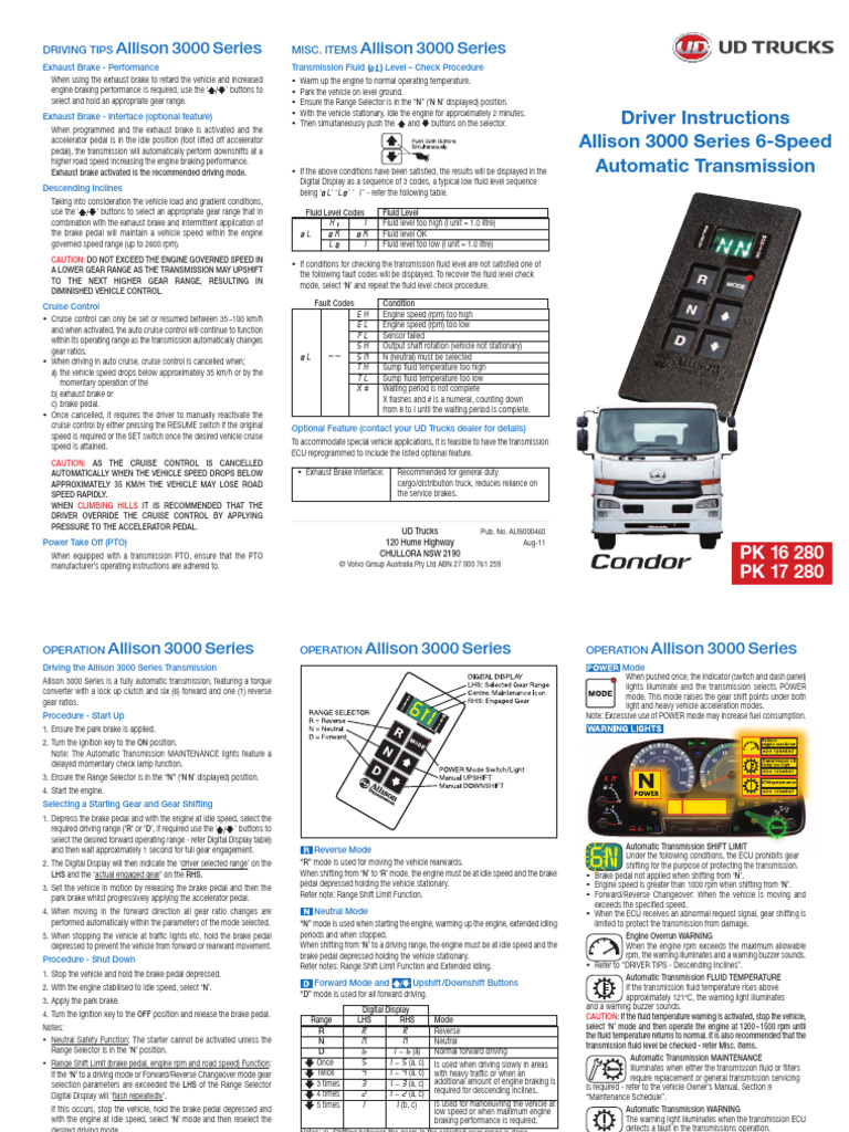 Allison 3000 Automatic Transmission Driver Instructions | PDF ...