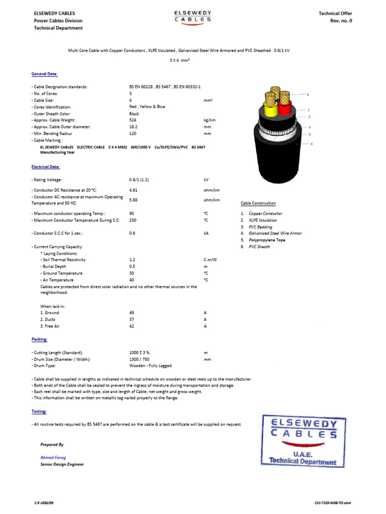 3x4 CU XLPE SWA PVC | PDF | Electrical Resistivity And Conductivity ...
