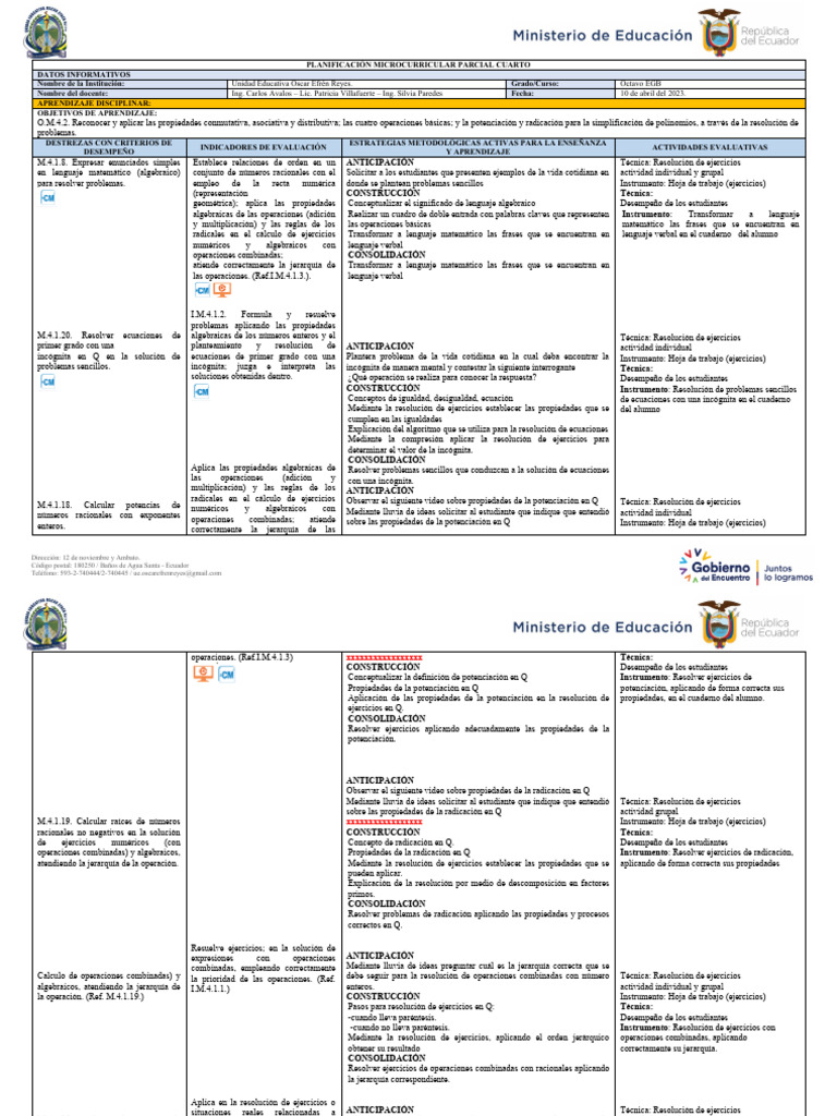 P4 Octavo | PDF | Ecuaciones | Números