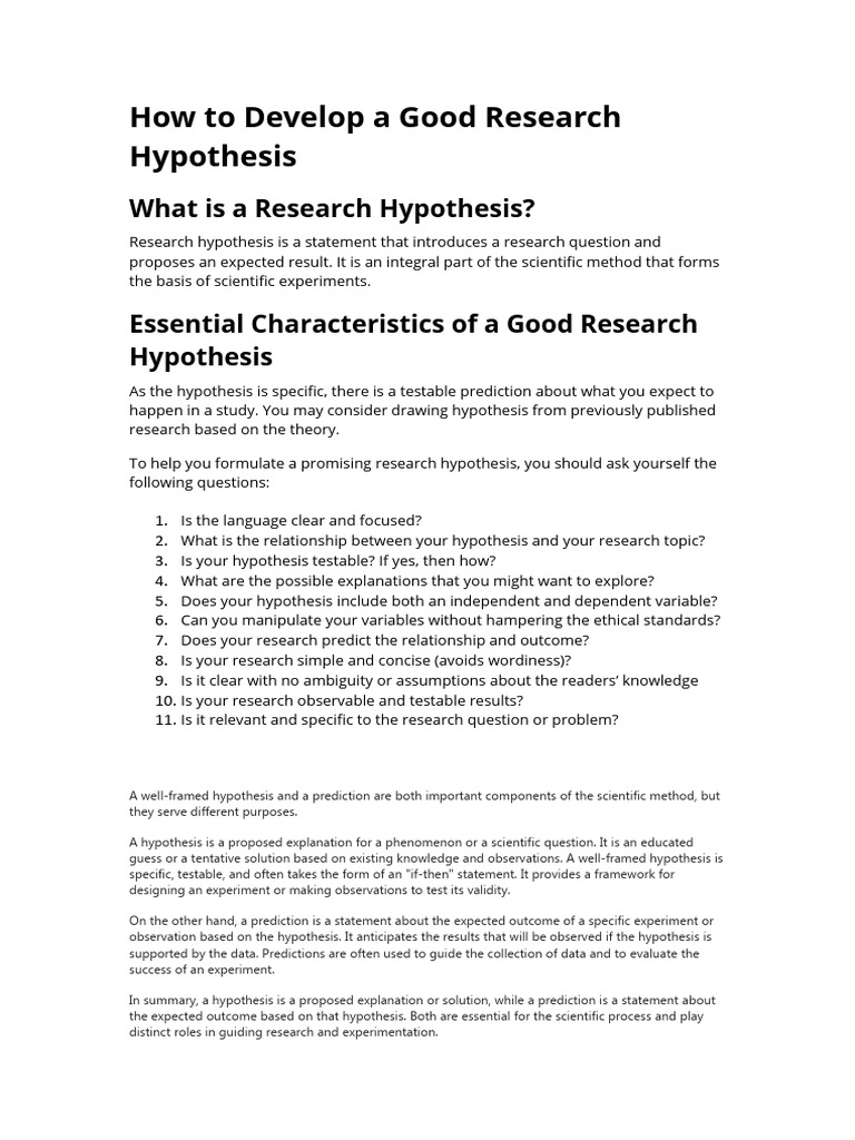 How To Develop A Good Research Hypothesis | PDF How To Develop A Good Research Hypothesis | PDF