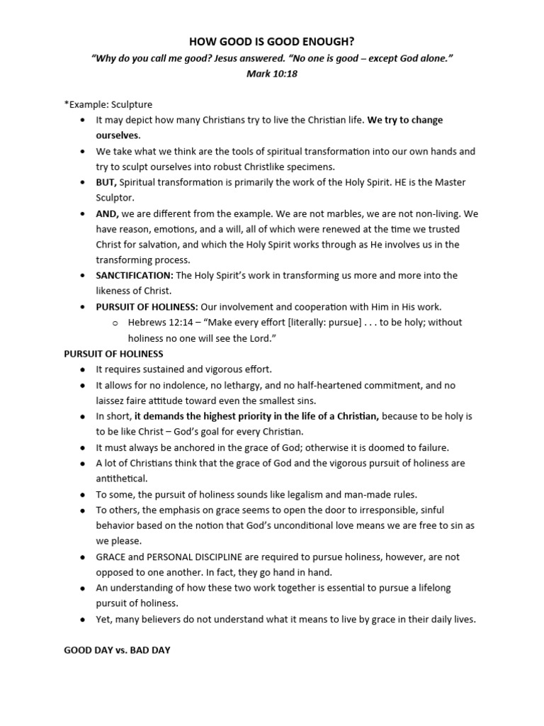 How Good Is Good Enough | PDF | Grace In Christianity | Sin