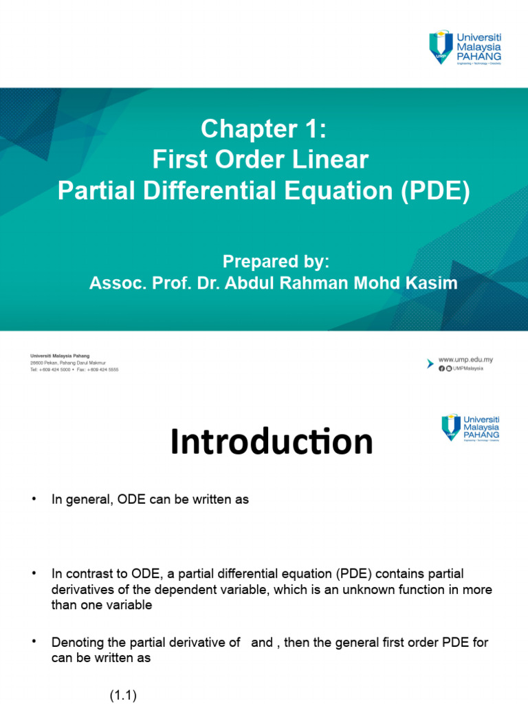 First Order Linear Partial Differential Equation (PDE) : Prepared By: Assoc. Prof. Dr. Abdul ...