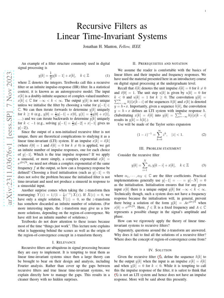 Recursive Filters in Signal Processing | PDF | Power Series | Infinity