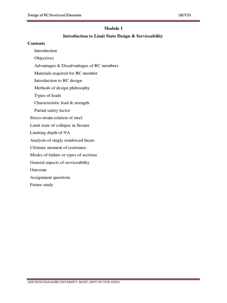 Design of RC Srtuctural Elements (18CV53) | PDF | Deformation (Engineering) | Bending