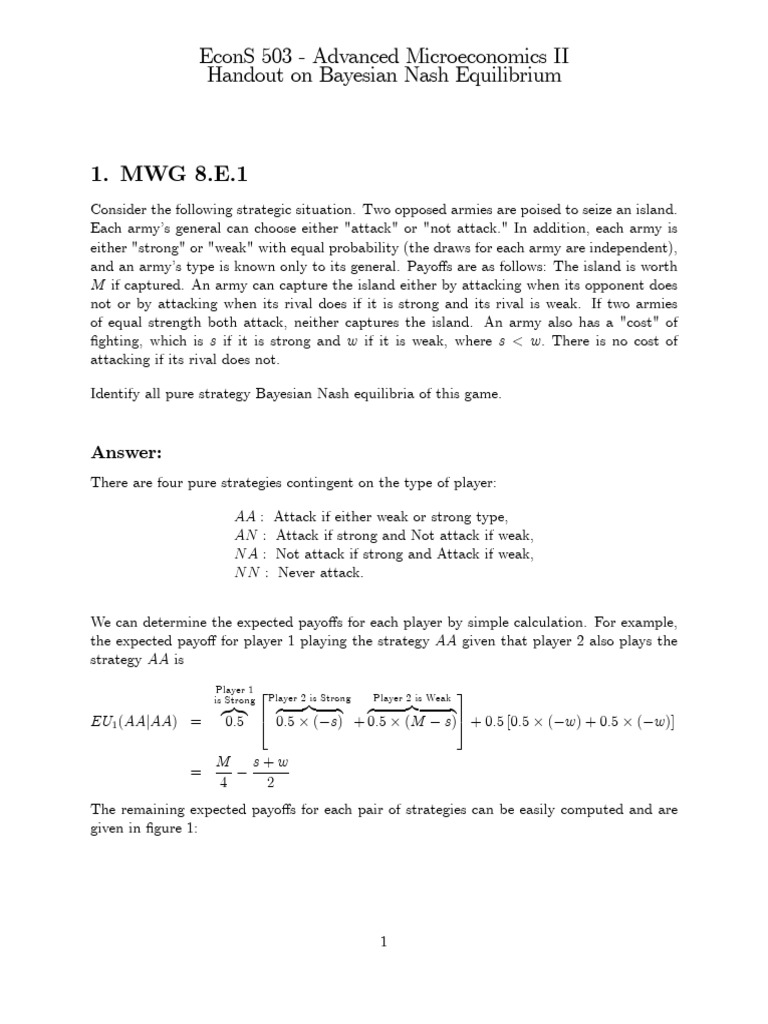 Econs 503 - Advanced Microeconomics Ii Handout On Bayesian Nash ...