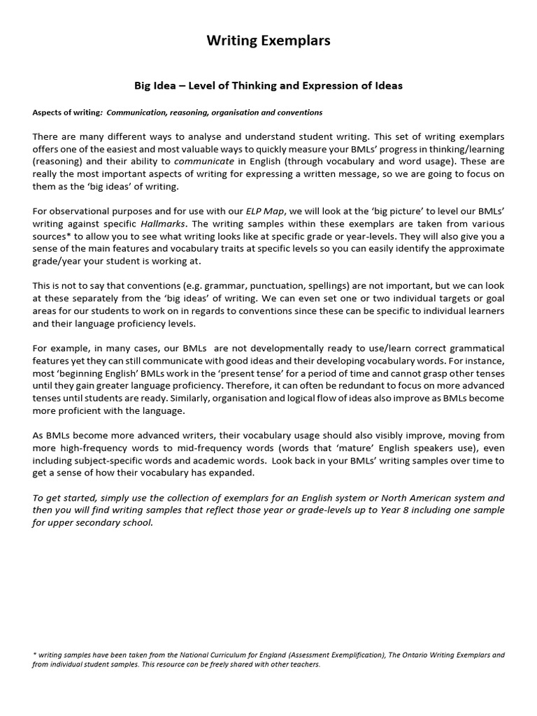 Writing Exemplars 2020 | PDF | Vocabulary | Thought