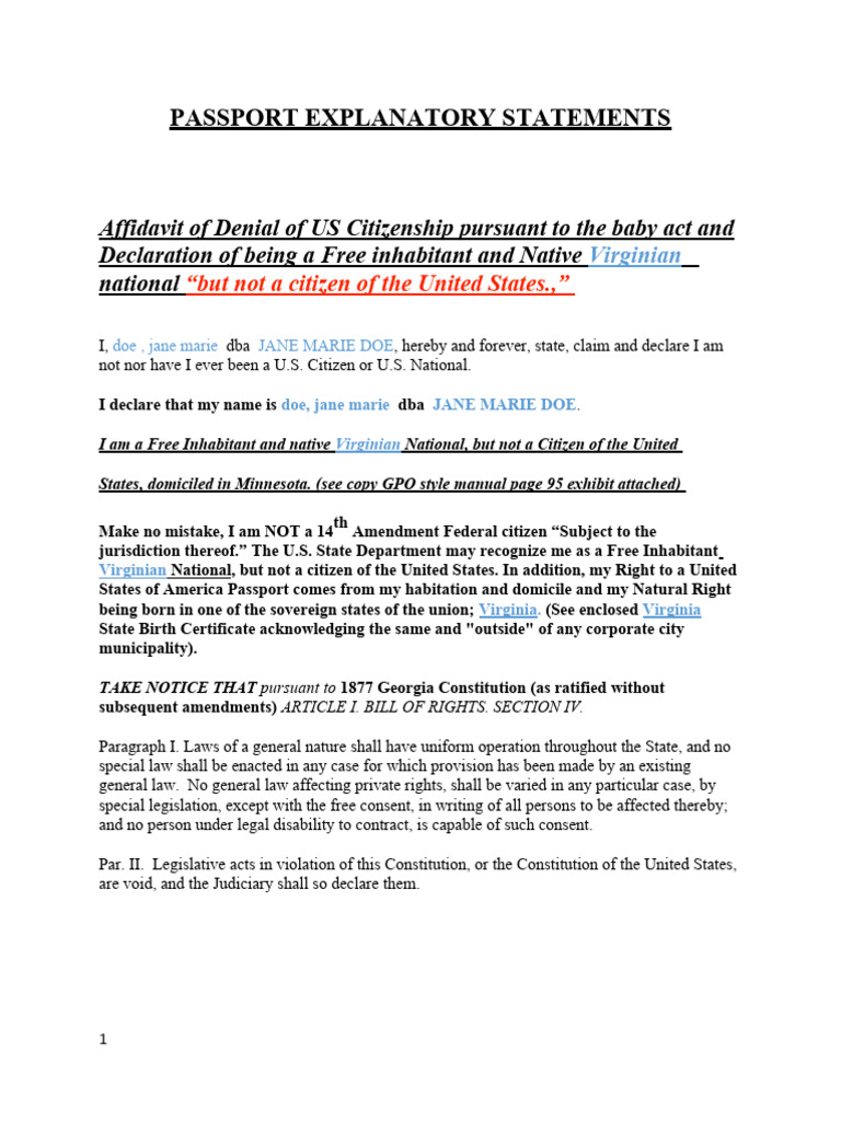 Passport Explanatory Statement Template | PDF | Citizenship ...