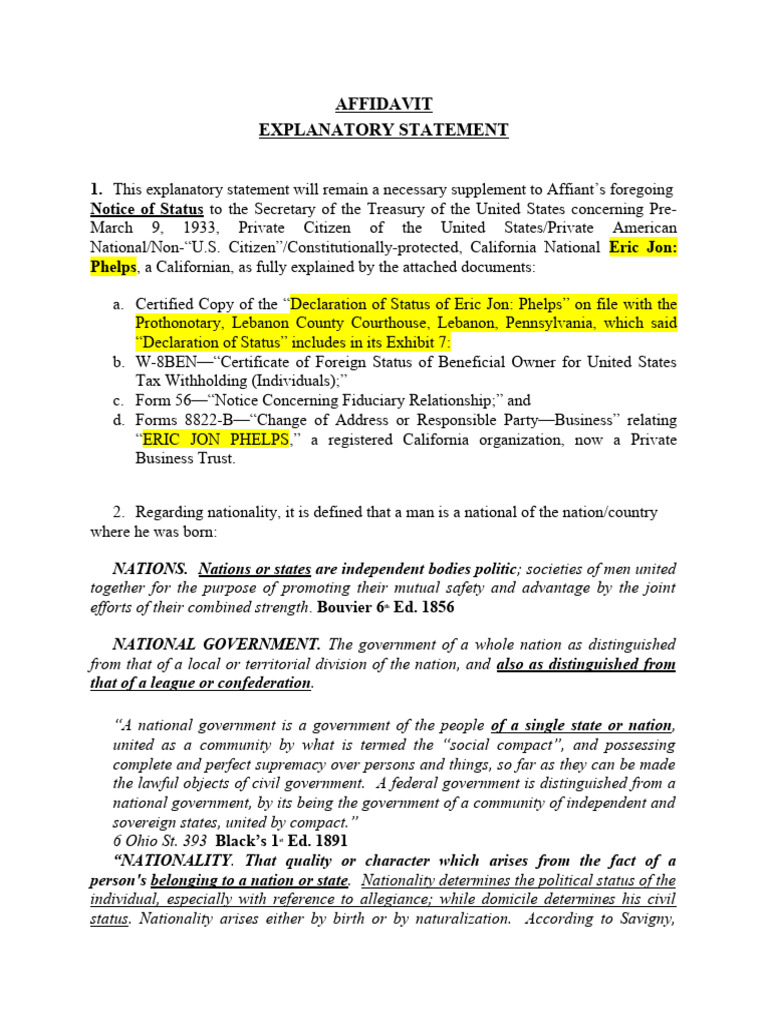 Affidavit on Nationality and Status | PDF | Trust Law | Nationality