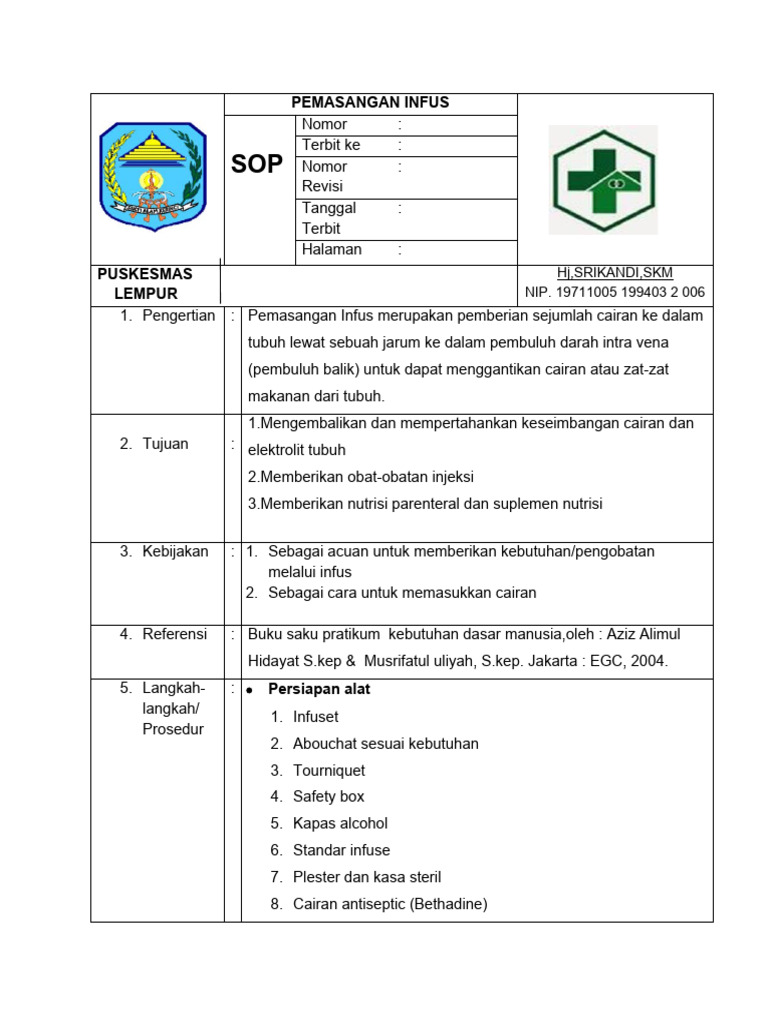 Sop Pemasangan Infus | PDF