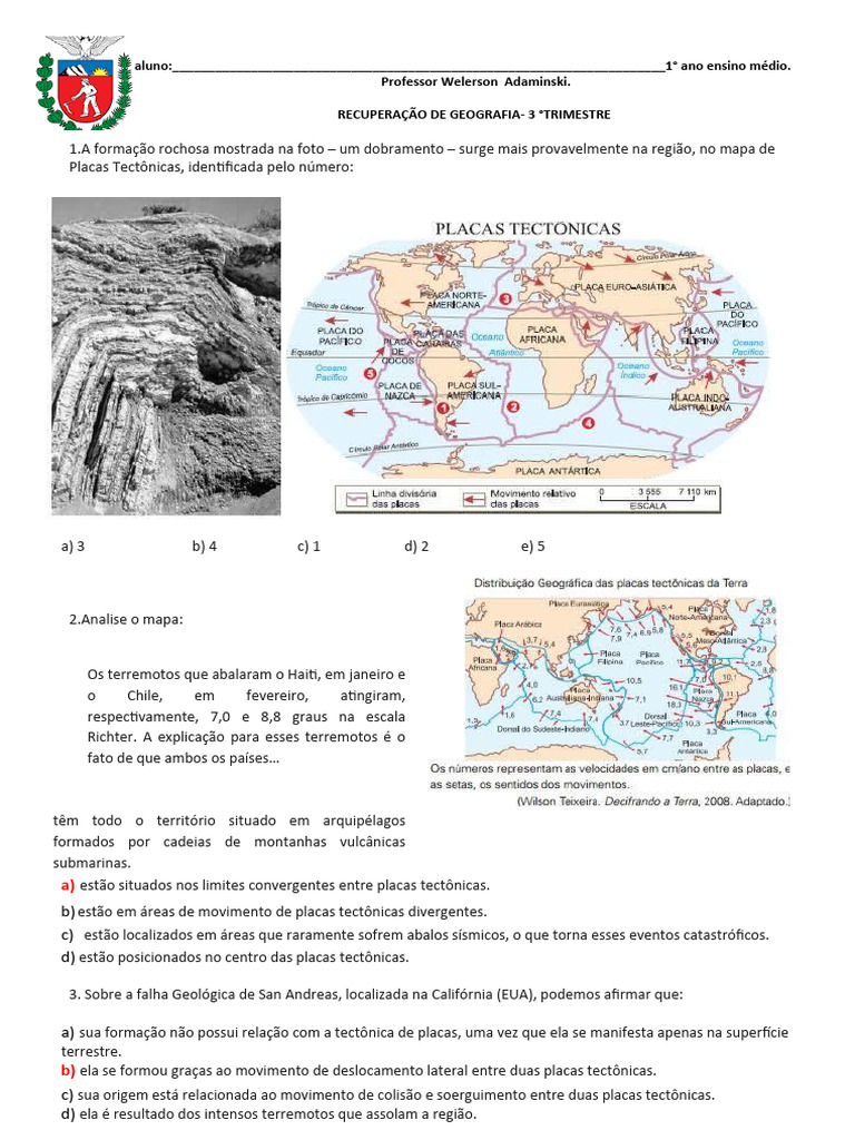 Prova de Geologia Do Brasil | PDF | Terra | Terremotos