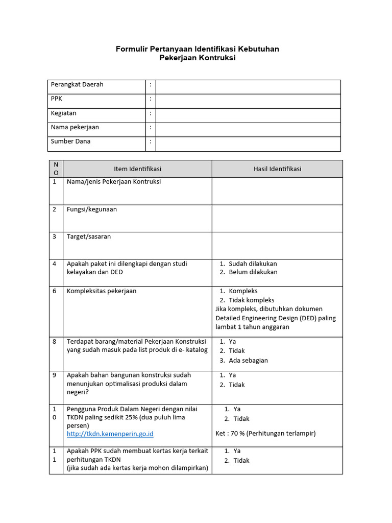 Formulir Identifikasi Kontruksi | PDF