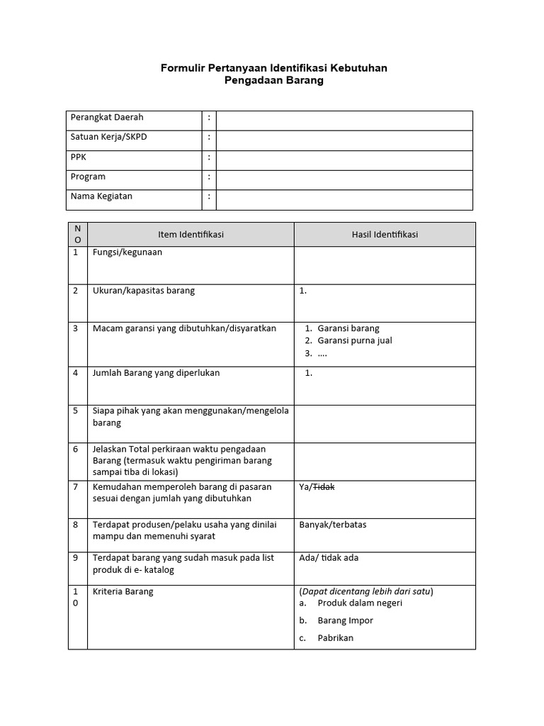 Formulir Identifikasi Kebutuhan - Barang | PDF