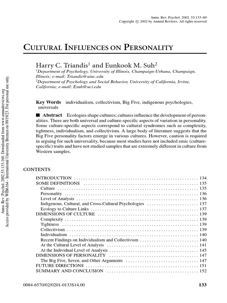 Cultural Influences On Personality | PDF | Psychology | Social Psychology