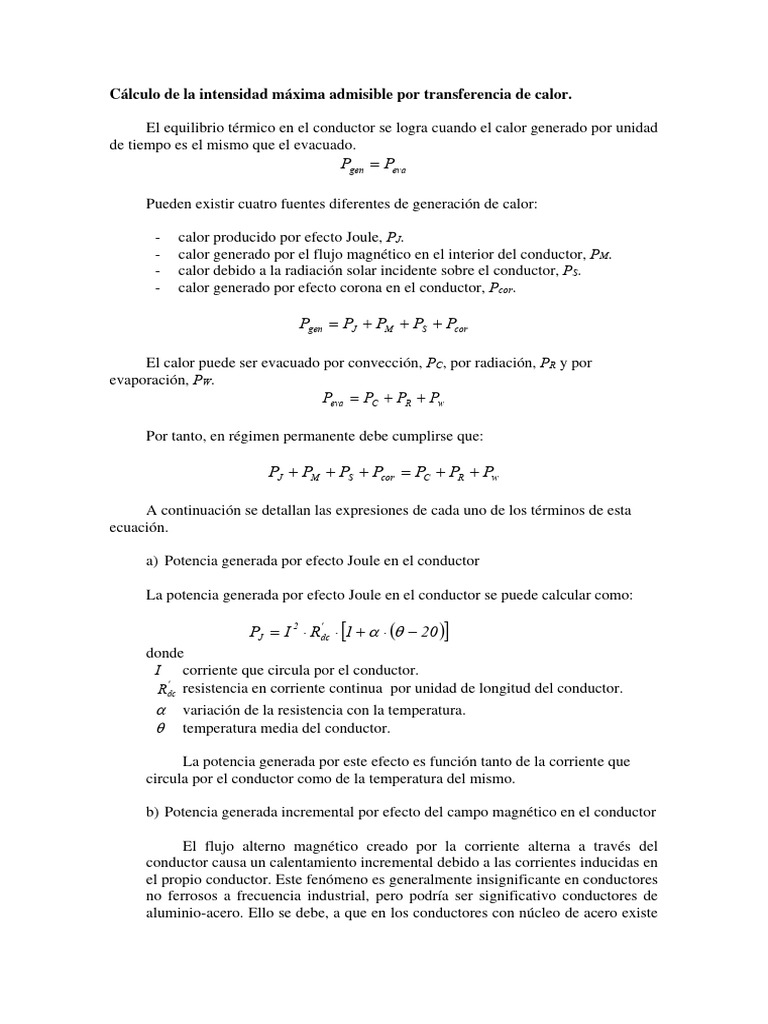 14.-C Lculo de La Intensidad M Xima Admisible Por Transferencia de Calor | PDF | Convección | Calor