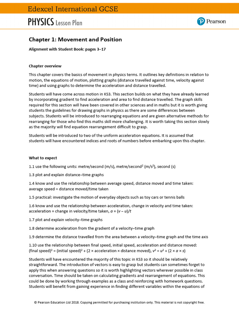 IGCSE - Physics - Lesson Plan 1 - Movement and Position | PDF | Speed ...