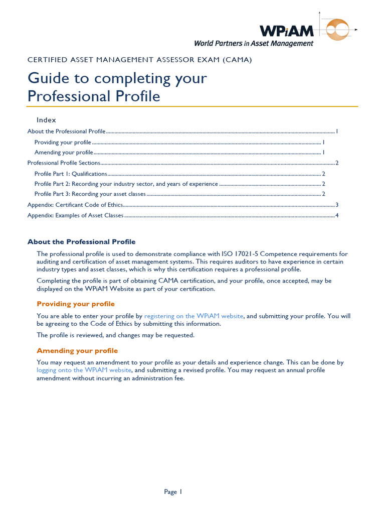 Certified Asset Management Assessor Guide To Completing Professional ...