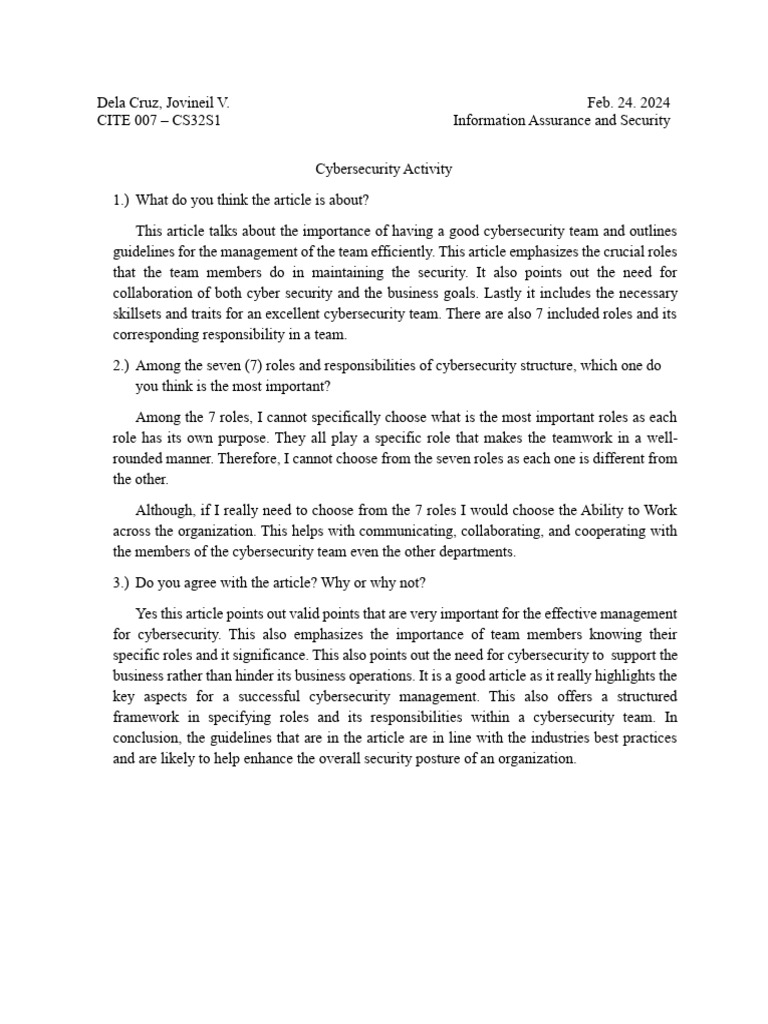 Cyber Security Activity | PDF | Computers