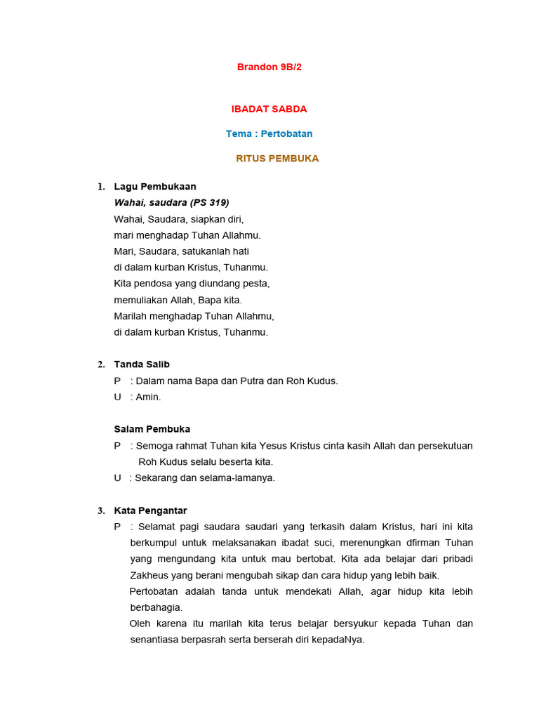 Contoh - Ibadat Sabda - Uprak 24 | PDF | Agama & Spiritualitas