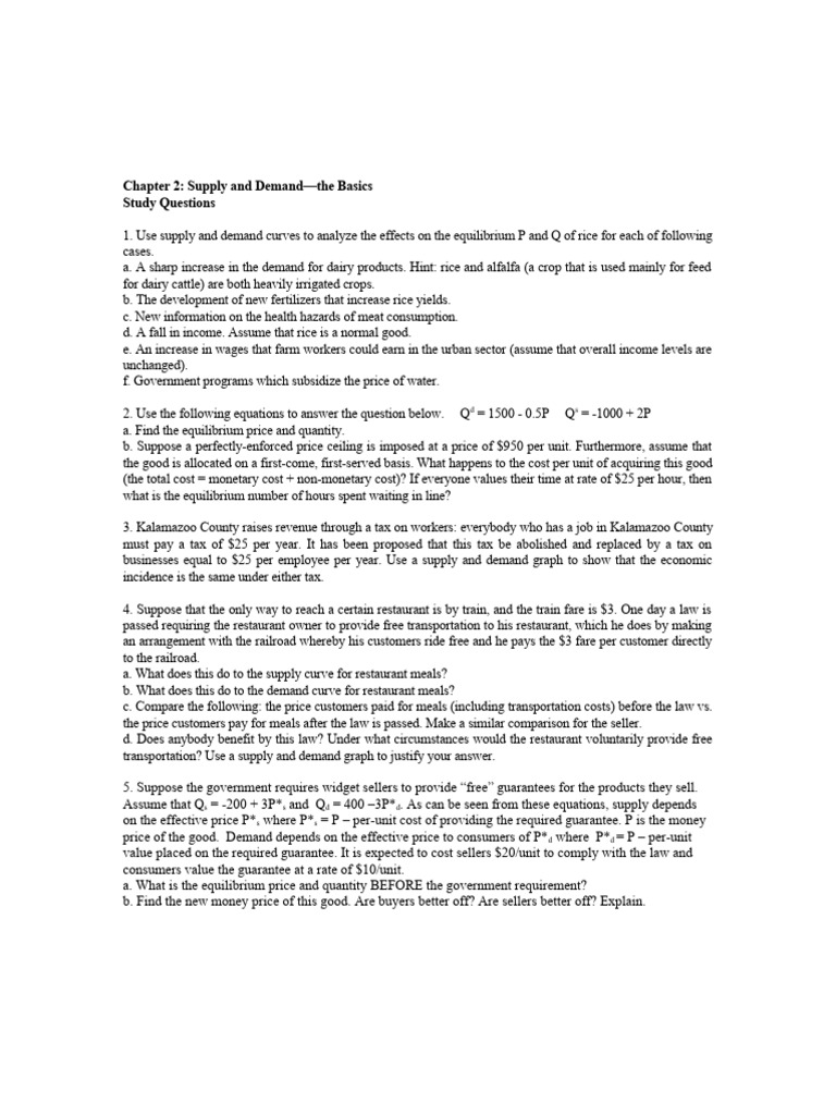 Chapter 2: Supply and Demand-The Basics Study Questions | PDF | Demand | Prices