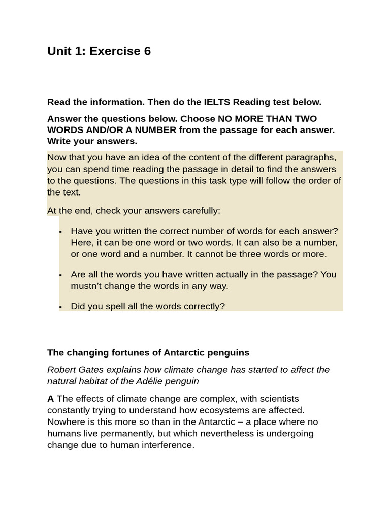 Unit 1: Exercise 6 | PDF