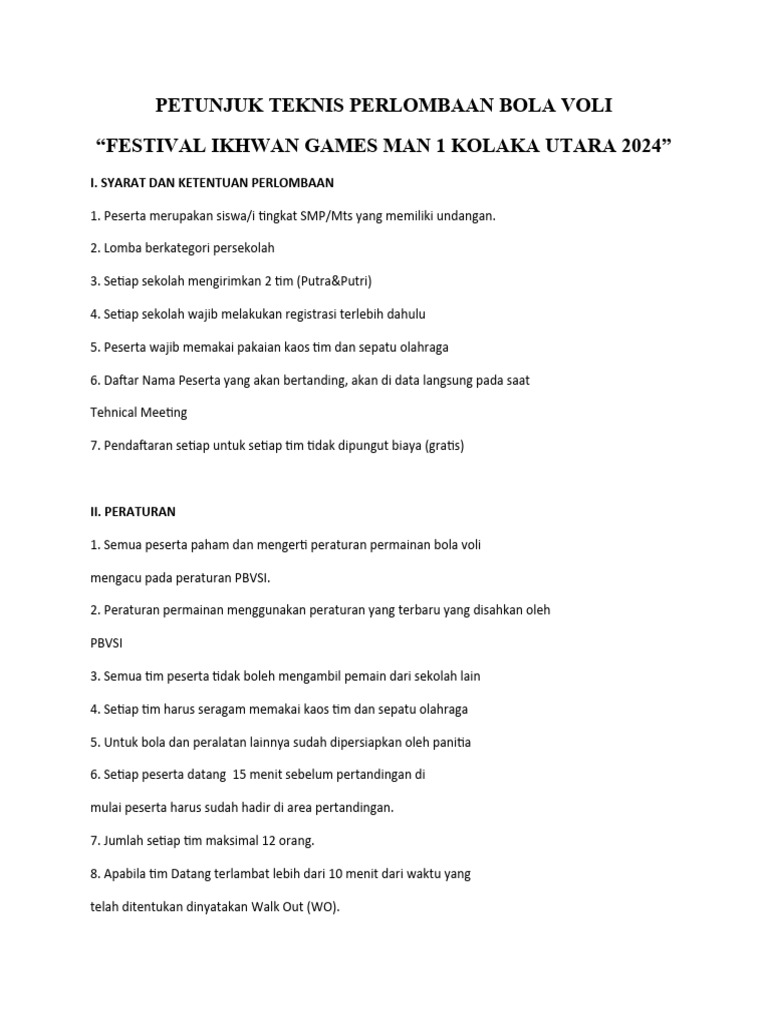 Juknis Bola Voli Festival Ikhwan Games 2024 | PDF