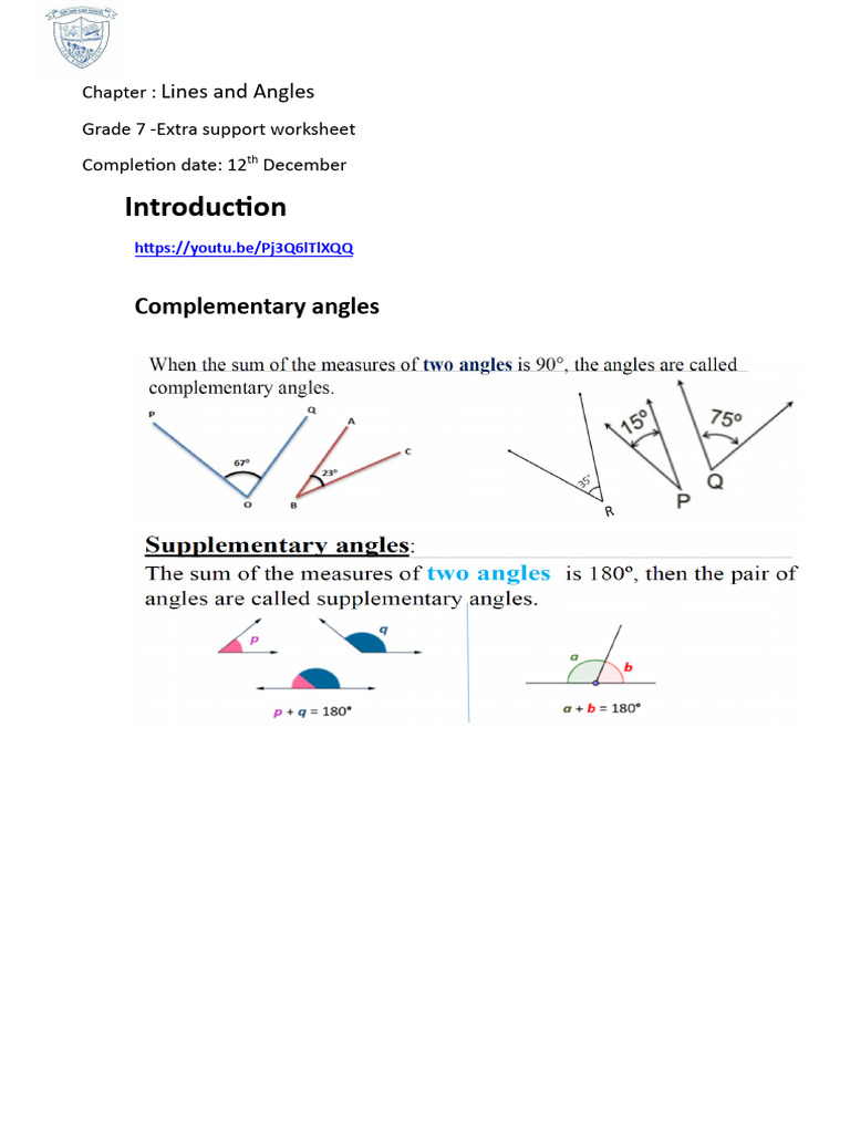 Lines and Angles Support Material | PDF