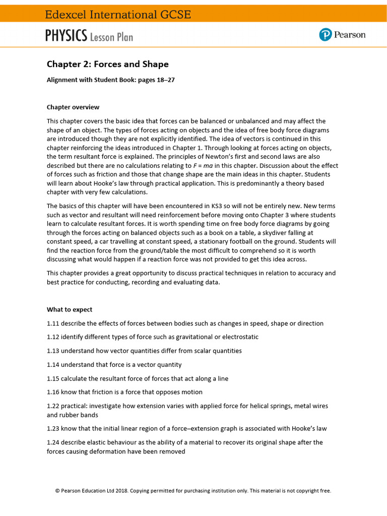 IGCSE - Physics - Lesson Plan 2 - Forces and Shape | PDF