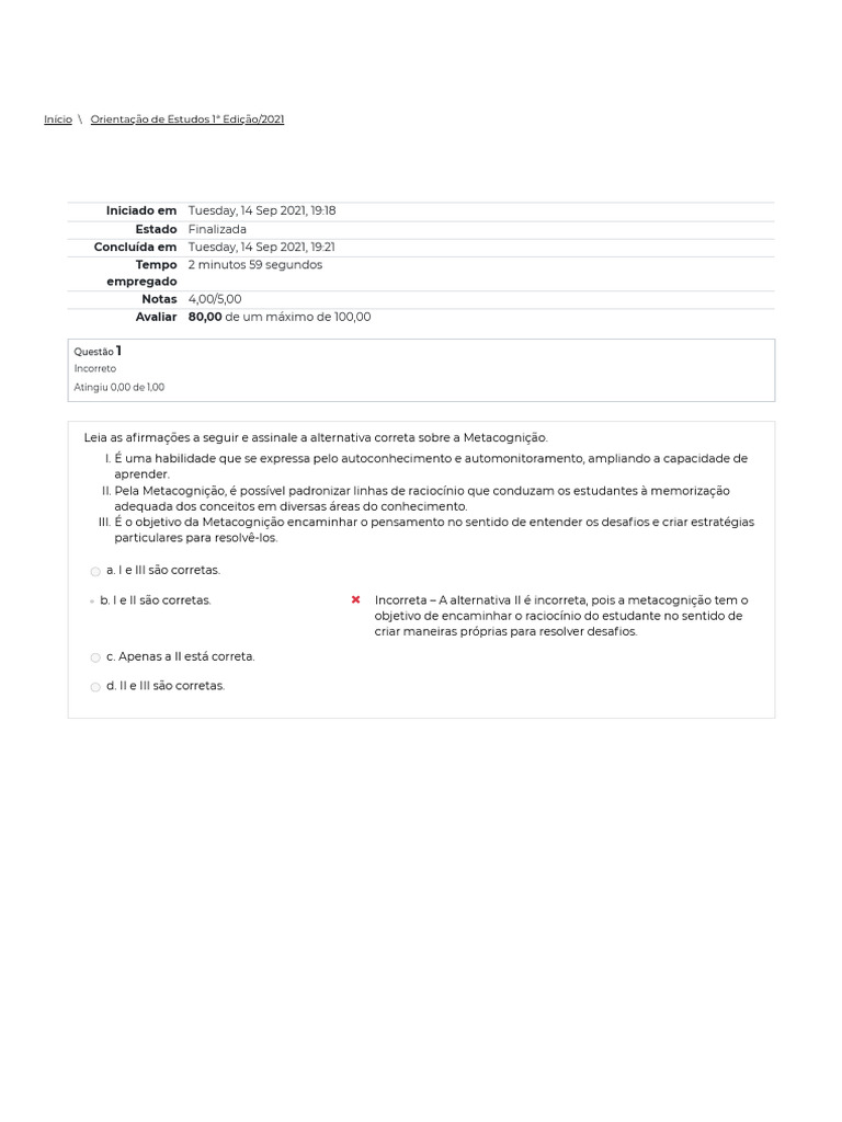 Questionário Avaliativo Do Módulo 1 - Revisão Da Tentativa | PDF | Aprendizado