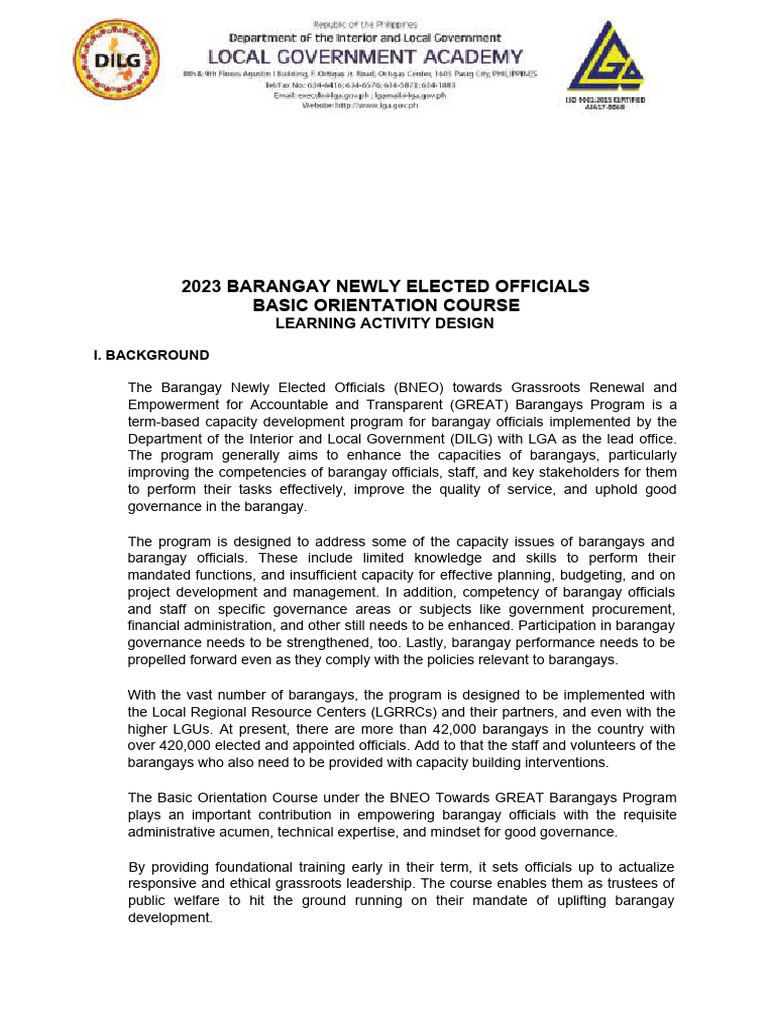 1.a Learning Activity Design LGA | PDF | Governance | Capacity Building