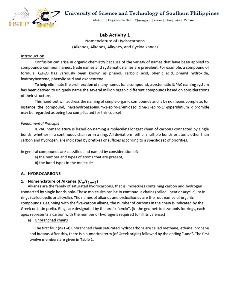 Hydrocarbon Nomenclature Guide | PDF | Alkene | Alkane