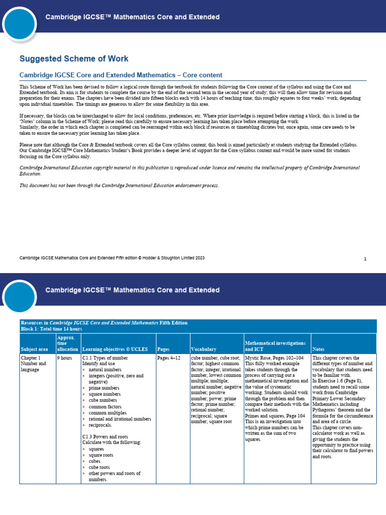 CandE SoW Core 1 | PDF | Numbers | Prime Number