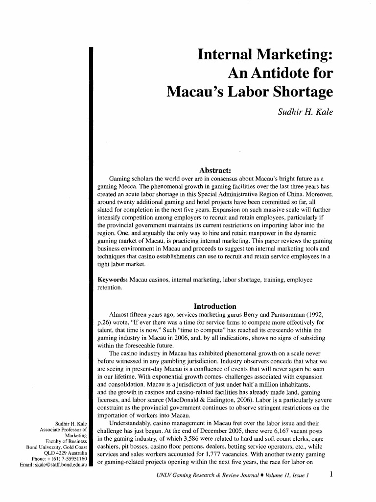 Internal Marketing An Antidote For Macau's Labor Shortage | PDF ...