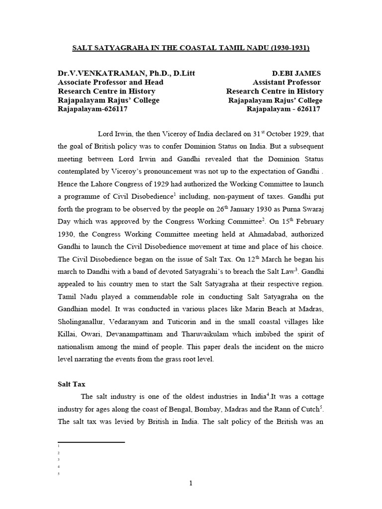 Vedaranyam Salt Satyagraha Overview | PDF | Ethical Principles | Social ...