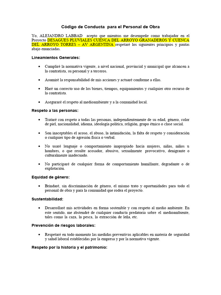 Modelo Código de Conducta (1) ALEJANDRO LABBAD | PDF | Comportamiento