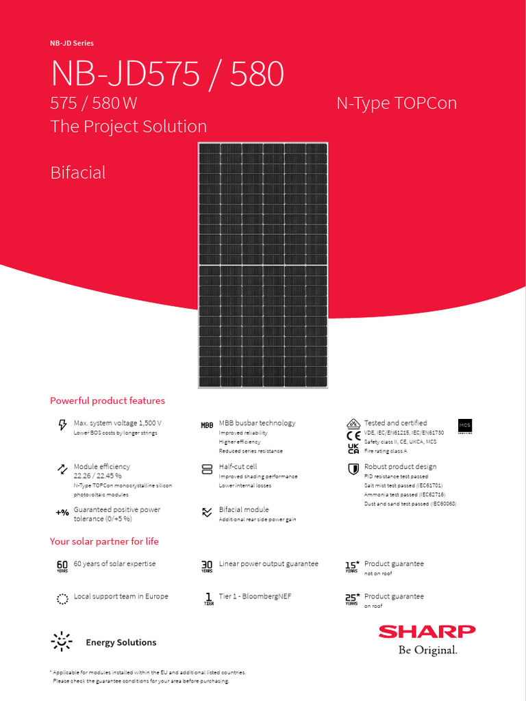 Sharp 575-580 - BF - HC-Mono - Datasheet - EN | PDF | Photovoltaics ...