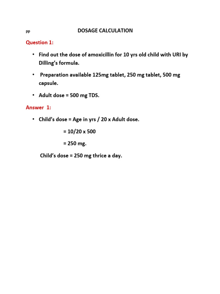 1.DOSAGE CALCULATION Word | PDF | Dose (Biochemistry) | Chemistry