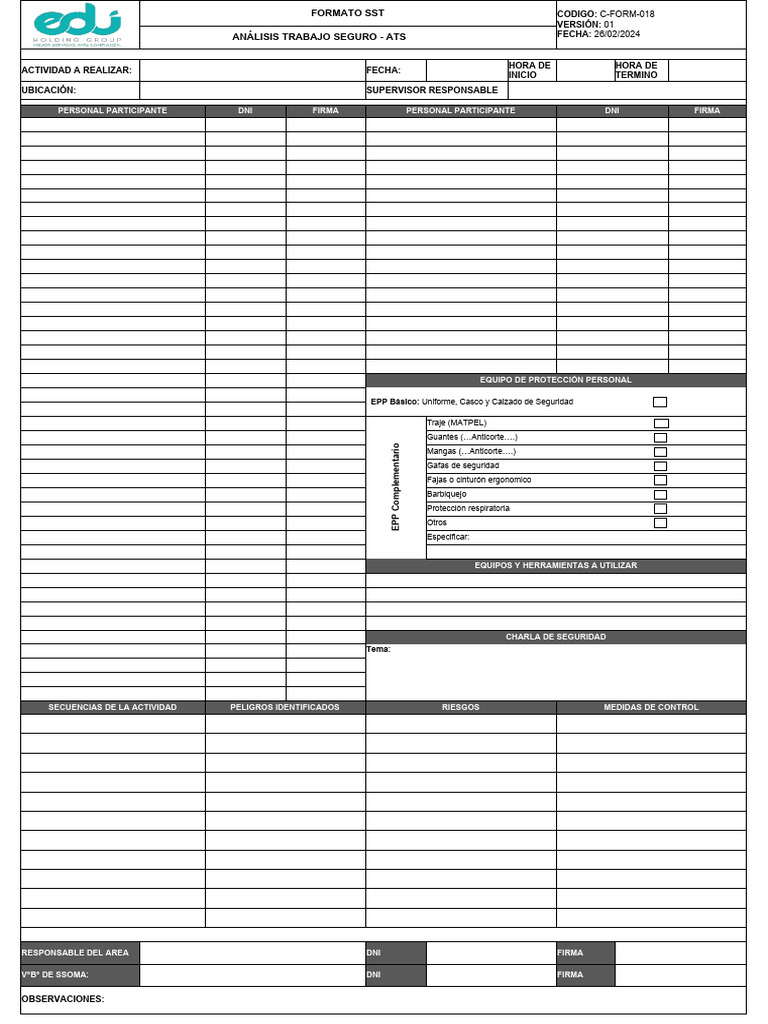 Análisis de Trabajo Seguro (ATS) 2024 | PDF | Quemar | Dolor lumbar