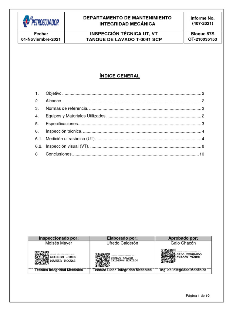 Informe Inspección Tanque T-0041 SCP | PDF | Ingeniería mecánica ...