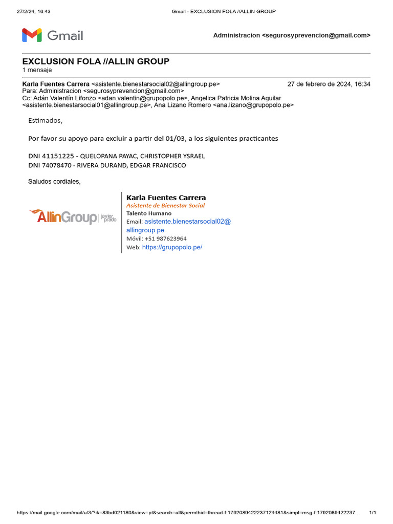 Gmail - EXCLUSION FOLA - ALLIN GROUP | PDF