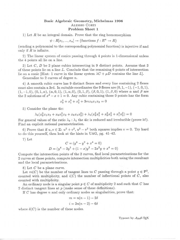 Algebraic Geometry Question Sheets | PDF