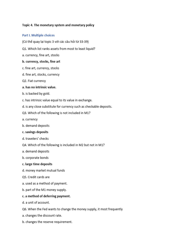 Monetary System and Policy Quiz | PDF | Money Supply | Money
