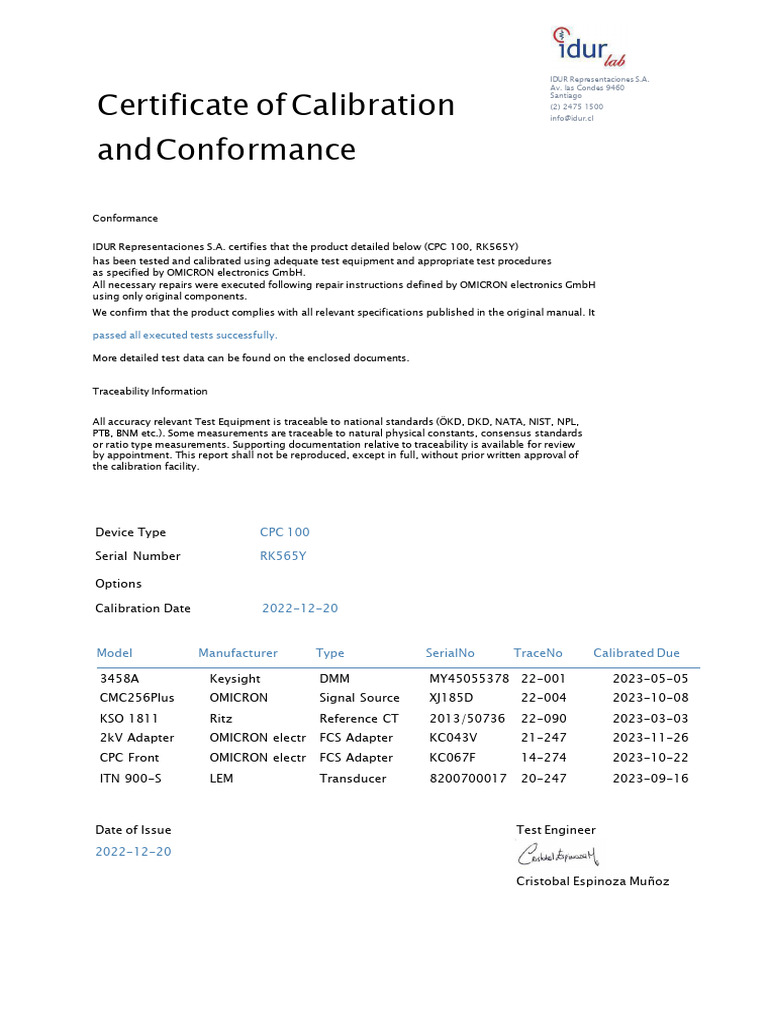 Calibration Certificate for CPC 100 | PDF | Calibration | Science