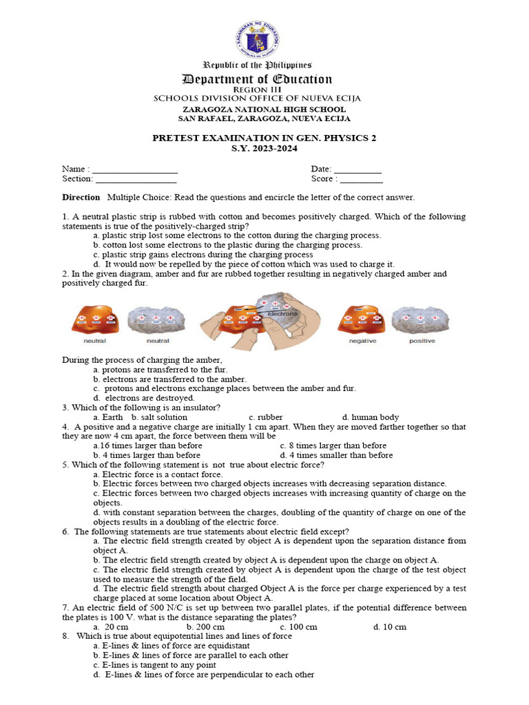 Pretest Physics 2 | PDF | Inductor | Electrical Resistance And Conductance
