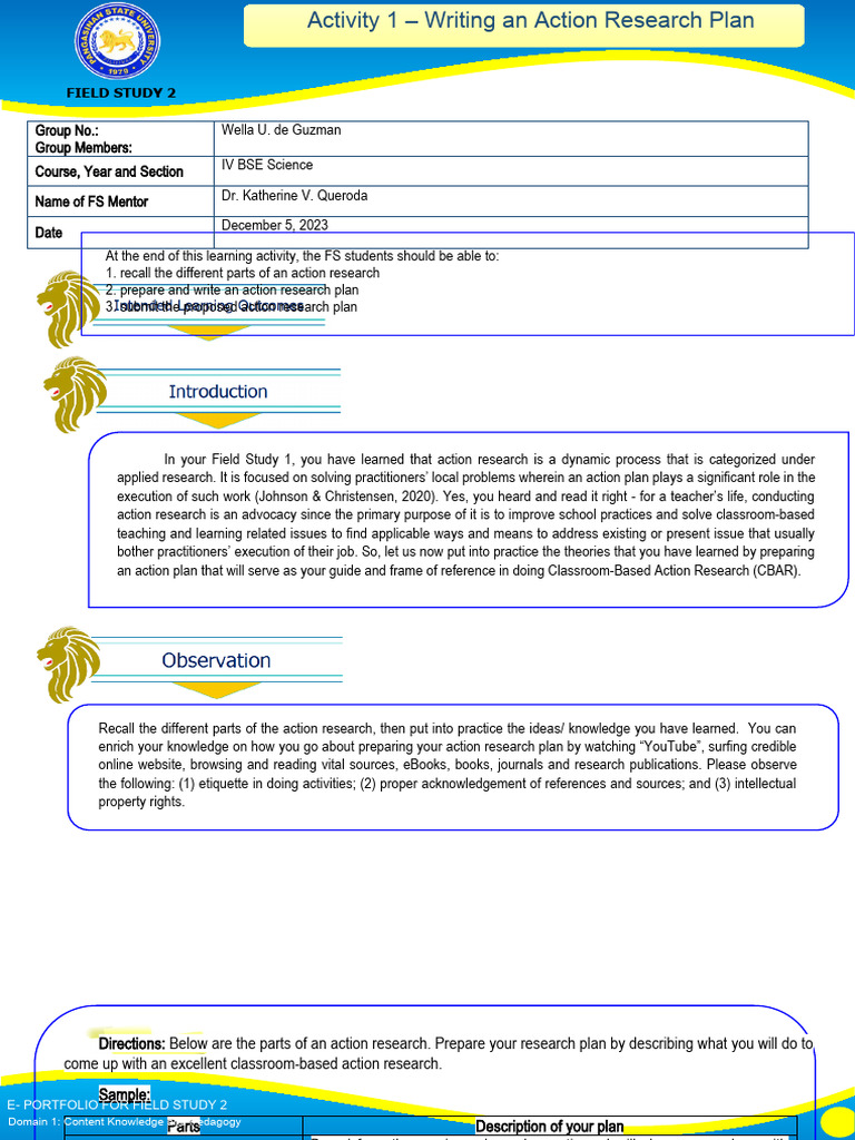 FS 2 Activity 1 | PDF | Action Research | Knowledge