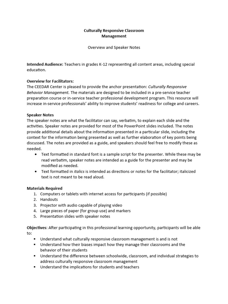 Session Guide Classroom Management Outline | Download Free PDF | Human ...