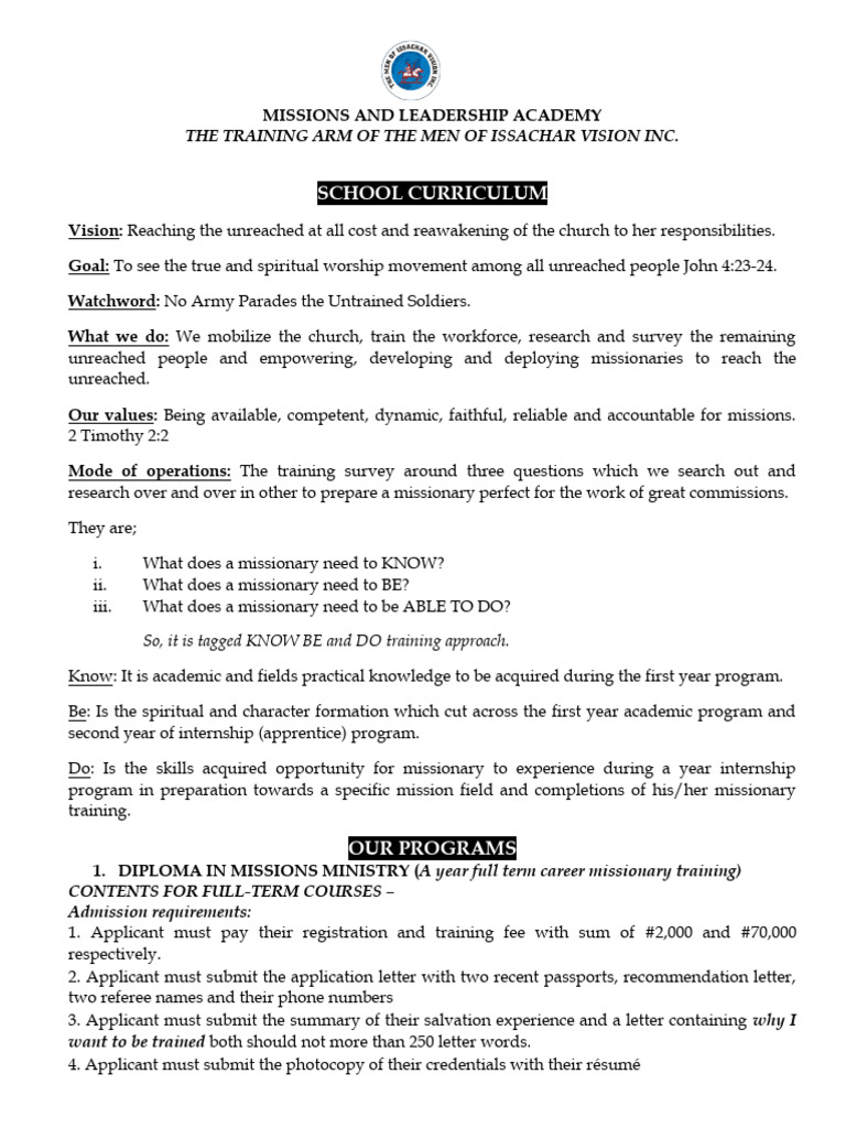 Missions Training for Church Leaders | PDF | Curriculum | Internship