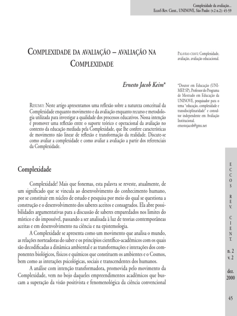 Complexidade Da Avaliacao Avaliacao Na C | PDF | Science
