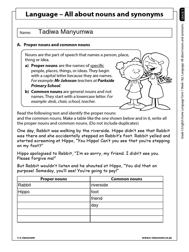Grade 5 Nouns and Synonyms Guide | PDF | Syntax | Human Communication