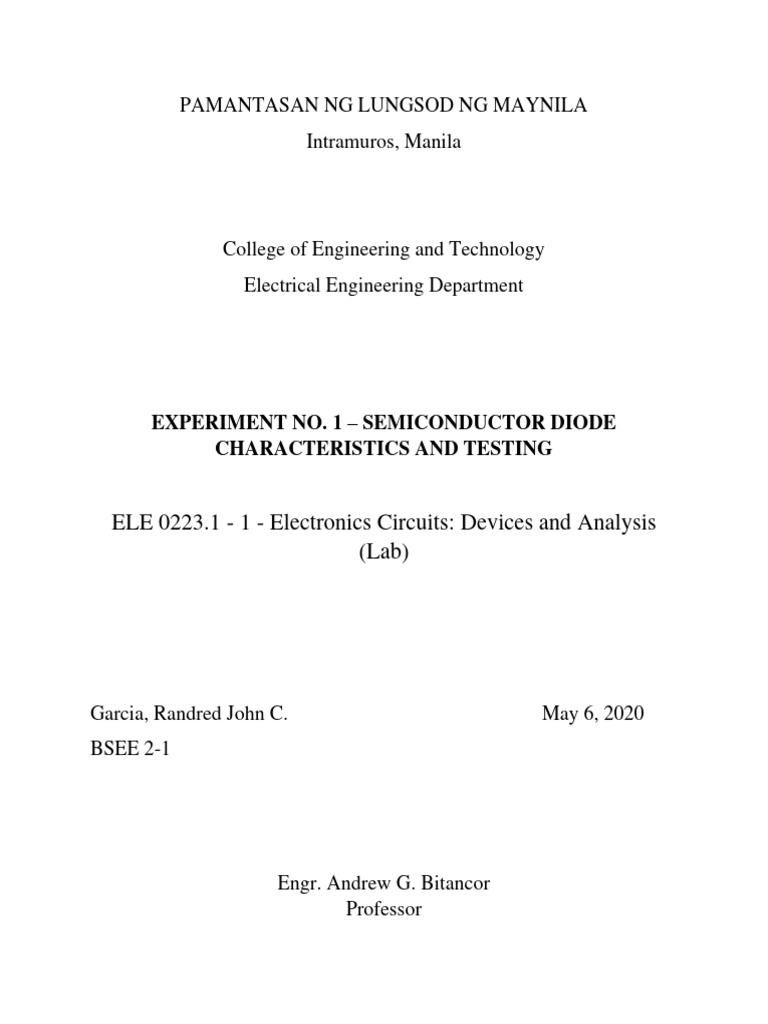 Experiment 1 - Semiconductor Diode Characteristics and Testing | PDF ...
