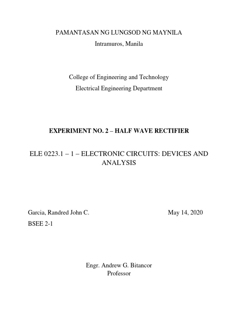 Experiment 2 - Half Wave Rectifier | PDF | Rectifier | Voltage